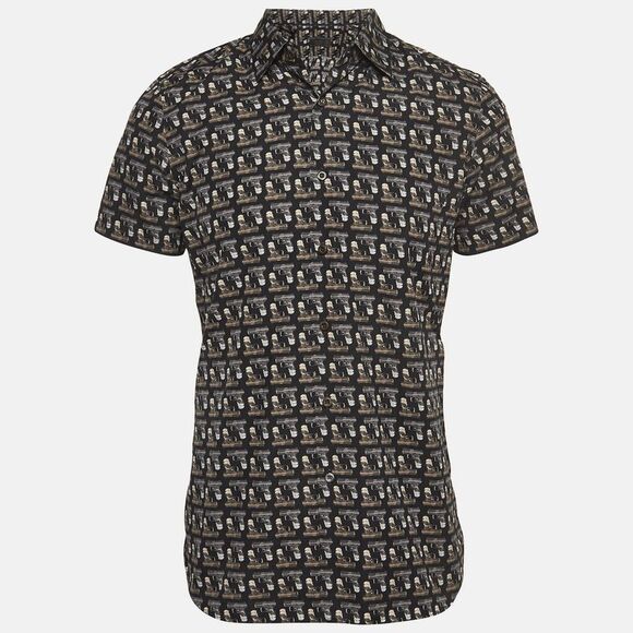 Prada | Shirts | Prada Black Gun Print Cotton Buttoned Up Shirt M ...